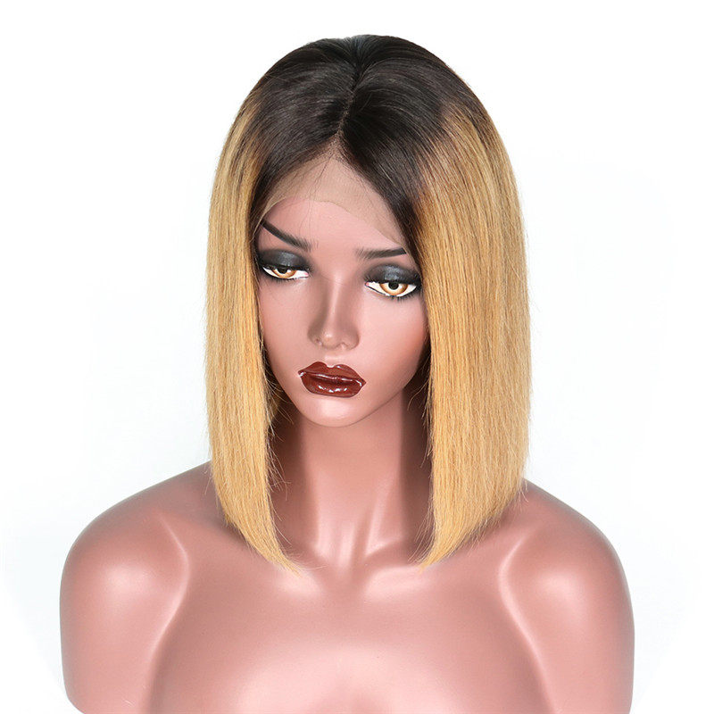 1B/27# Color Wigs Bob Wig Straight Middle Part Human Hair Wig